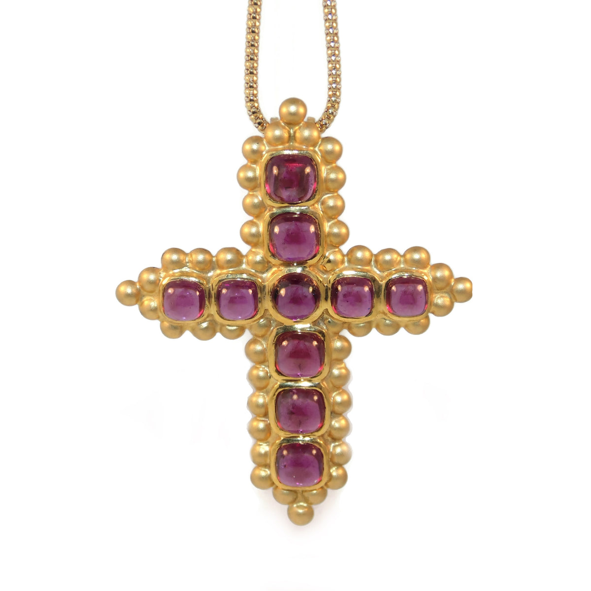 Fabulous Statement Rhodolite Cabochon Garnet Cross Pendant Necklace