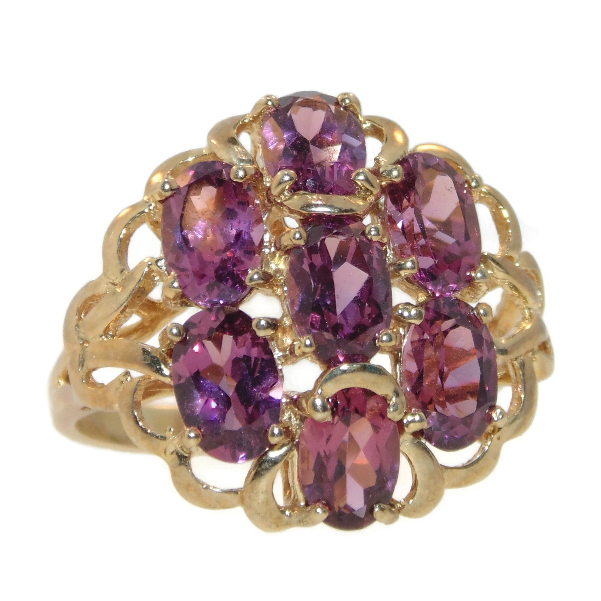 Rhodolite Garnet Cluster Garnet Ring in 14K Yellow Gold